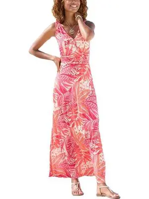 LASCANA Smocked Waist Maxi Dress - Pink Orange