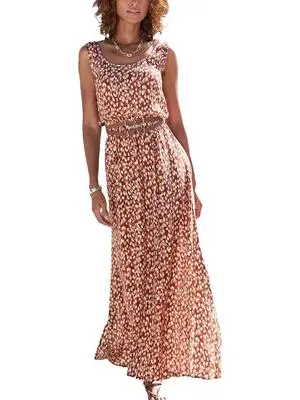 LASCANA Printed Tank Maxi Dress - Brown Ivory