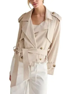 CRESCENT Double-breasted Cropped Trench Coat - Bone