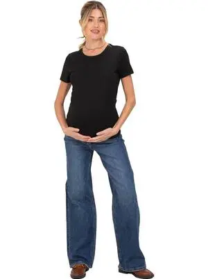 PINKBLUSH Wide Leg Maternity Jeans - Navy Blue