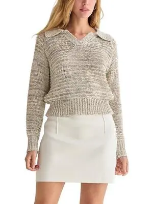 CRESCENT Marled Polo Sweater - White Melange