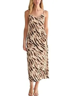 CRESCENT Abstract Animal Print Midi Slip Dress - Brown
