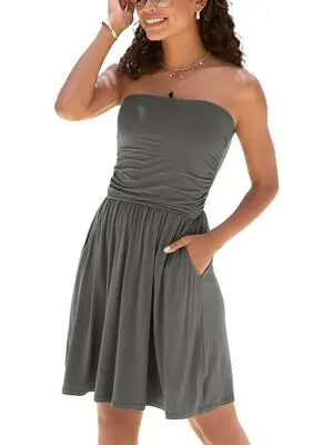 LASCANA Printed Strapless Fit And Flare Short Dress - Olive