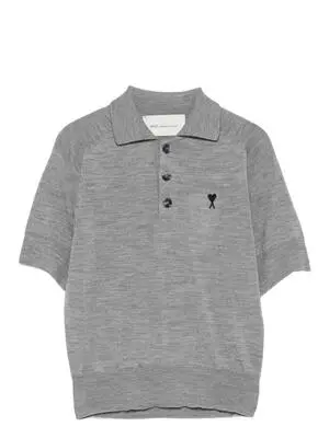 Ami Logo-embroidered Polo Shirt - Grey