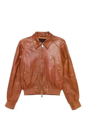 Pinko Collared Leather Jacket - Brown