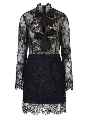 MIA PECULIAR Lace Bow-embellished Mini Dress - Black
