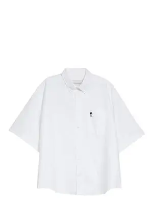 Ami De Coeur Embroidered Boxy Cotton Poplin Button-up Shirt - Blanc Naturel