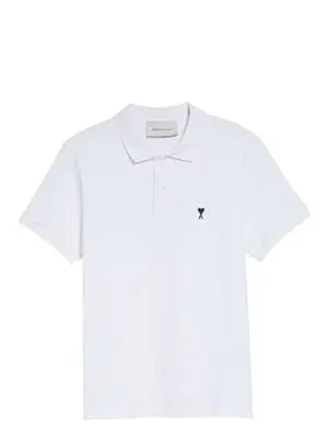 Ami Ami De Coeur Embroidered Cotton Piqué Polo Blanc