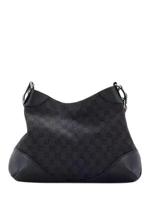 Gucci Gg Canvas With Leather Medium Hobo Bag - Black
