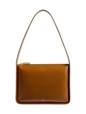 Khaite Lori Squared Bag In Crackle Patent Leather - Dark Honey
