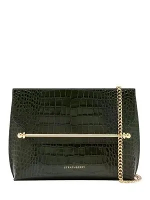 Strathberry Leather Clutch With Chain Strap - Green