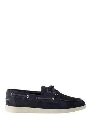 Prada Suede Boat Shoes With Laces - Blue