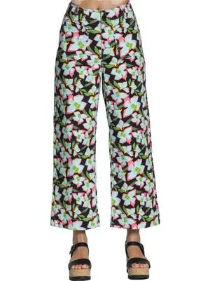 APNY Print Wide-leg Ankle Jeans - Turquoise Multi