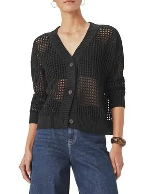 Splendid Camellia Openwork V-neck Cotton-blend Cardigan - Black