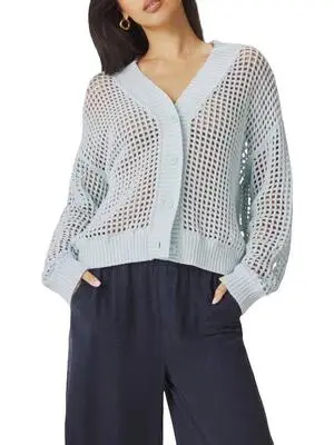 Splendid Camellia Openwork V-neck Cotton-blend Cardigan - Country Air Blue