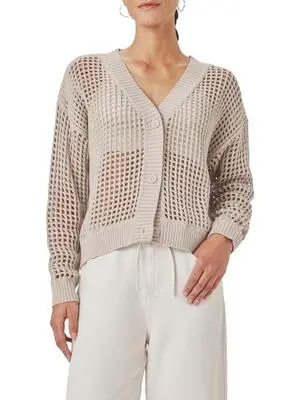 Splendid Camellia Openwork V-neck Cotton-blend Cardigan - Fawn Beige