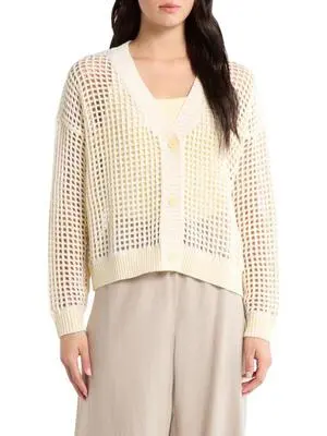 Splendid Camellia Openwork V-neck Cotton-blend Cardigan - Honeysuckle