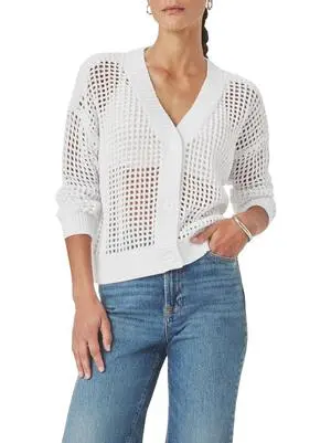 Splendid Camellia Openwork V-neck Cotton-blend Cardigan - White