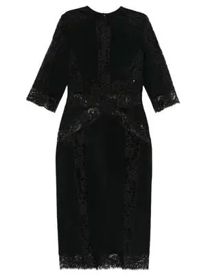 Elie Saab Lace-panel Midi Dress - Black