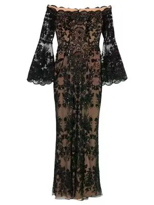 Elie Saab Lace-detail Flared Maxi Dress - Black