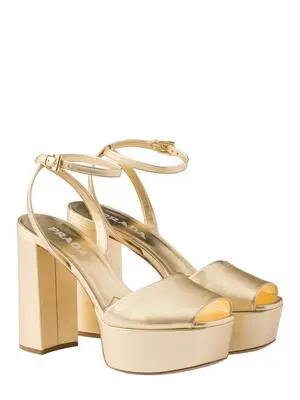 Prada Mordoré Nappa Leather Platform Sandals - Platinum