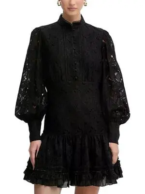 Bardot Lace Ruffled Dress - Black