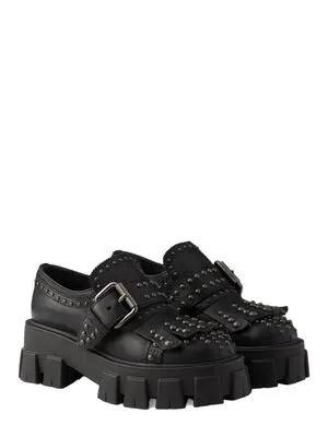Prada Monolith Studded Leather Loafers - Black