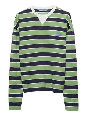 Prada Long-sleeved Striped Lisle Cotton T-shirt - Blue/fern Green