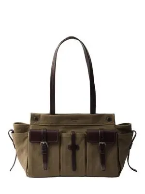 Prada Canvas And Leather Tote Bag - Military Green