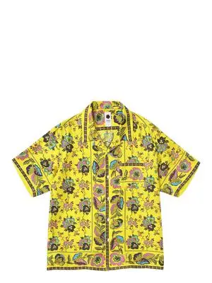 VOWELS Short Sleeve Silk Scarf Shirt - Yellow
