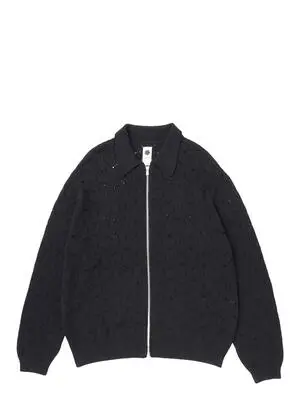 VOWELS Eyelet Knitted Zip-up Sweater - Black