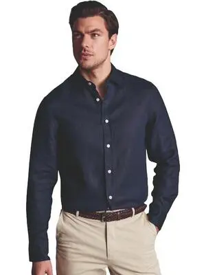 CHARLES TYRWHITT Slim Fit Pure Linen Shirt - Navy