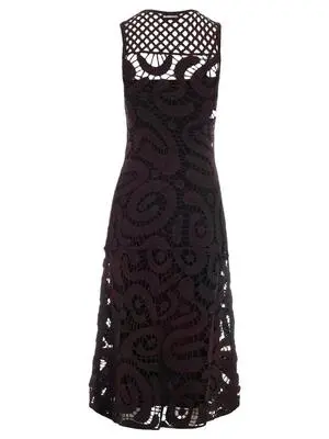Pinko Sleeveless Crochet Detail Midi Dress - Brown