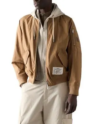 Moose Knuckles Skylark Stretch Cotton Canvas Bomber Jacket With Removable Hoodie - Driftwood/alabaster