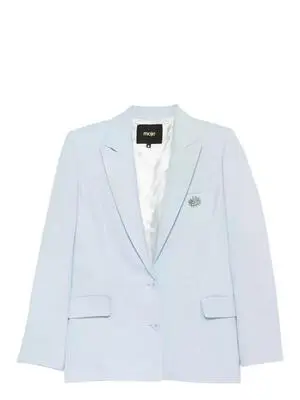 Maje Light Double-breasted Blazer With Removable Brooch - Blue