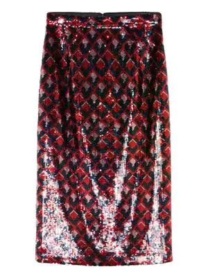 N°21 Sequinned Geometric Woven Skirt - Red