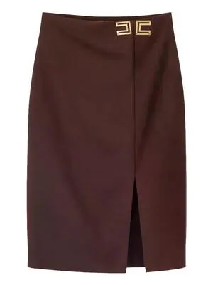 Elisabetta Franchi Buckle Slit Midi Skirt Brown
