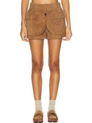 Monse Deconstructed Leather Shorts - Tan