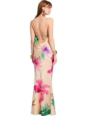 Retrofete Keaton Silk Gown - Ivory Hibiscus Floral