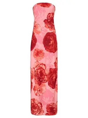 MILLY Vera Satin Floral Maxi Dress - Pink