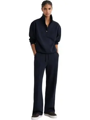 REISS Bella Premium Interlock Wide-leg Joggers - Navy