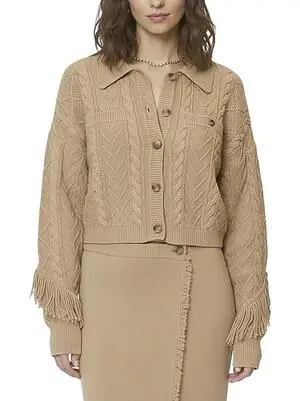 Central Park West Elyse Cabled Fringe Cardigan - Camel
