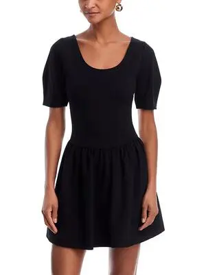 Aqua Ponte Scoop Neck Mini Dress - Black