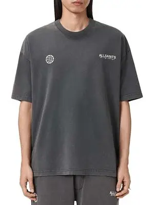 ALLSAINTS Emblem Crewneck Logo T-shirt - Washed Black