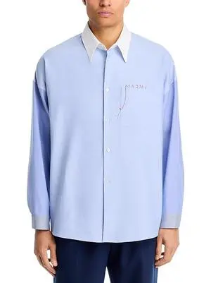 Marni Contrast Collar Boxy Fit Casual Button Down Shirt - Sapphire