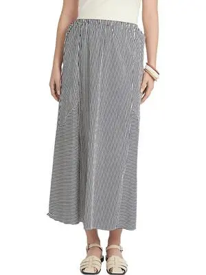 POINT Striped Poplin Skirt - Navy Stripe