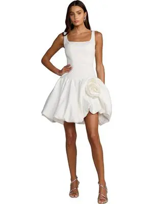 Mac Duggal Sleeveless Satin Bubble Hem Mini Dress - White