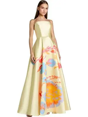 Mac Duggal Strapless Floral Print Mikado Ball Gown - Butter Multi
