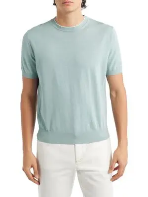 Canali Short Sleeve Cotton Crewneck Sweater - Green