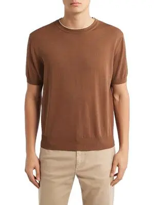 Canali Short-sleeve Cotton Crewneck Sweater - Brown